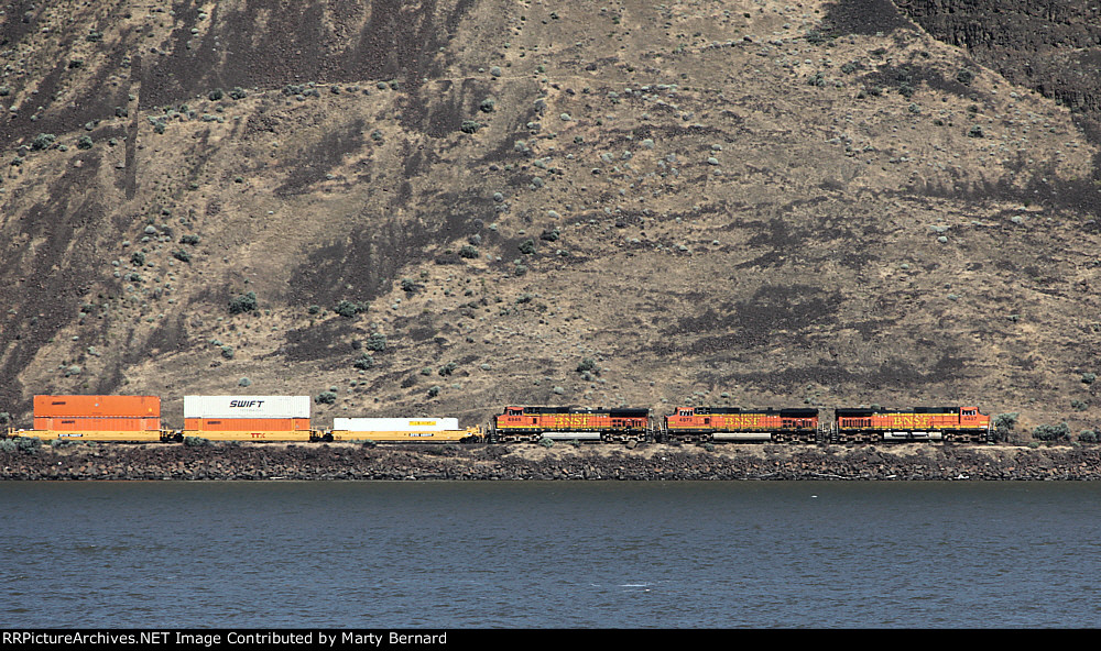BNSF 4497, 4973, and 4946 With an Intermodal in Wallula Gap of the Columbia River